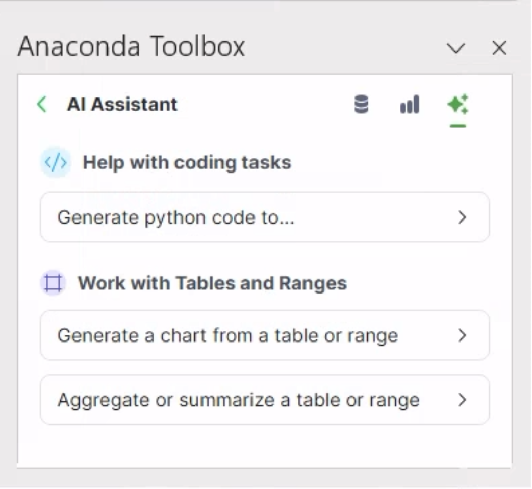 Anaconda Toolbox Brings Ai Assistant No Code Development To Python In Excel Anaconda